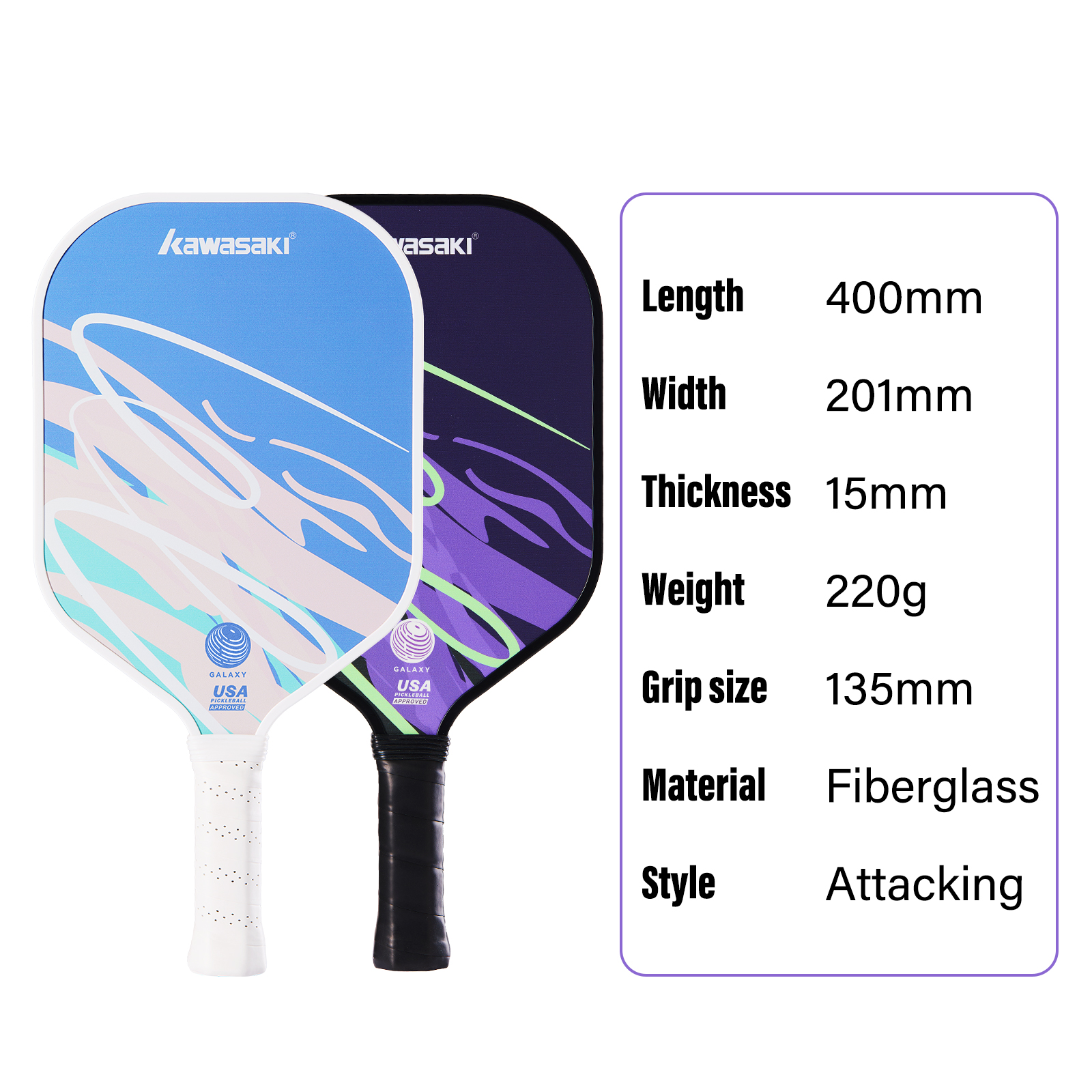 Kawasaki Pickleball Paddle GALAXY&AURORA 220g Fiberglass Pickle Racket ...