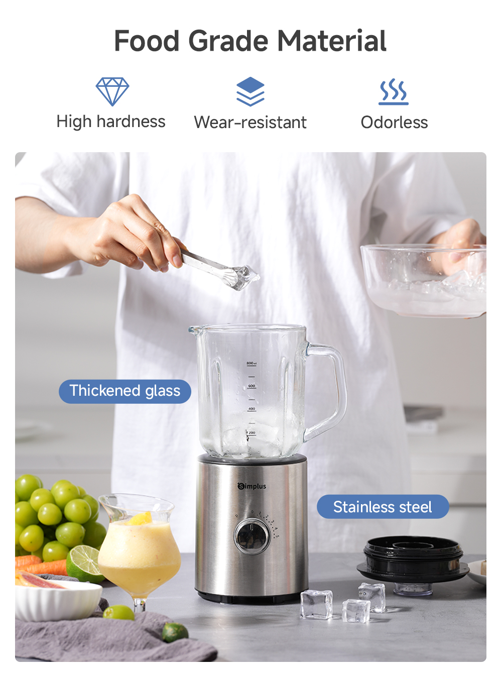 Simplus Ice-Crushing Blender Heavy Duty Juicer Multifunctional for ...