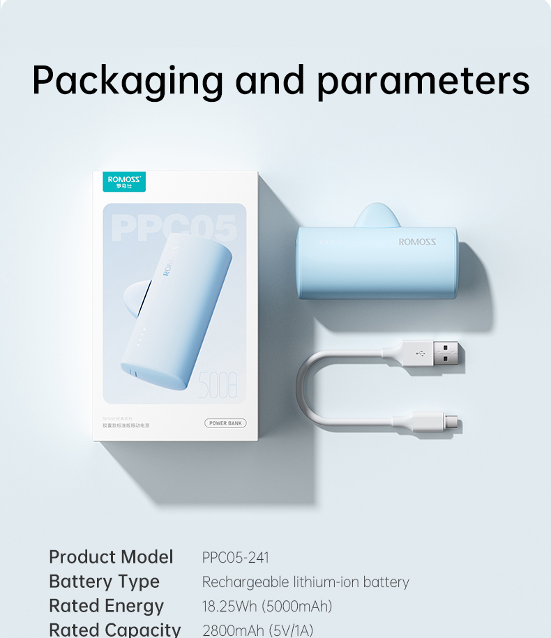 Romoss Ppc05 5000mAh Pd15W 1 Input 2 Output Fast Charging Mini Portable ...
