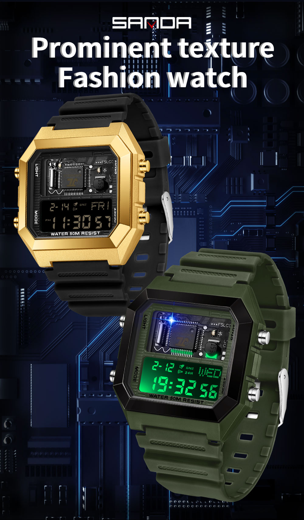 SANDA 6216 Fashion Electronic Watches for Men Alarm Clock Students ...