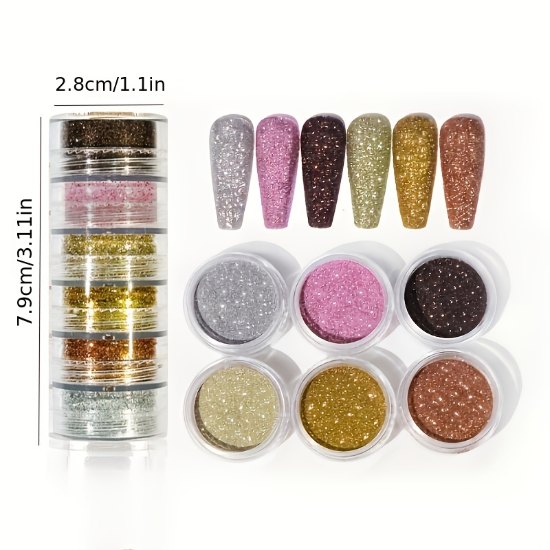6Pcs Nail Art Sequins Glitter Kit Powder Metallic Shining Flakes Gold ...