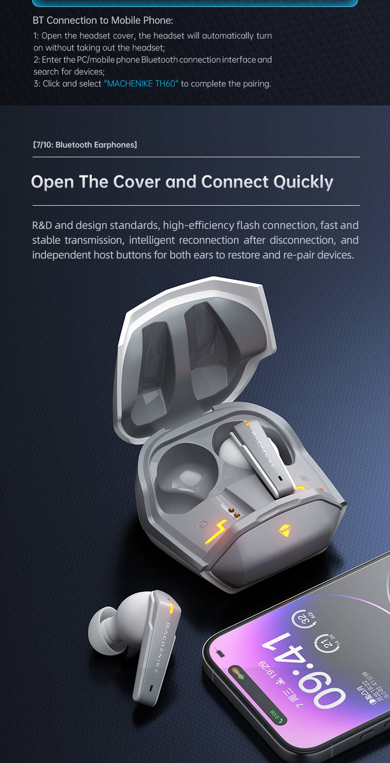 Machenike TH60 Bluetooth 5.4 Wireless Earphones TWS In-Ear Earbuds 4 ...