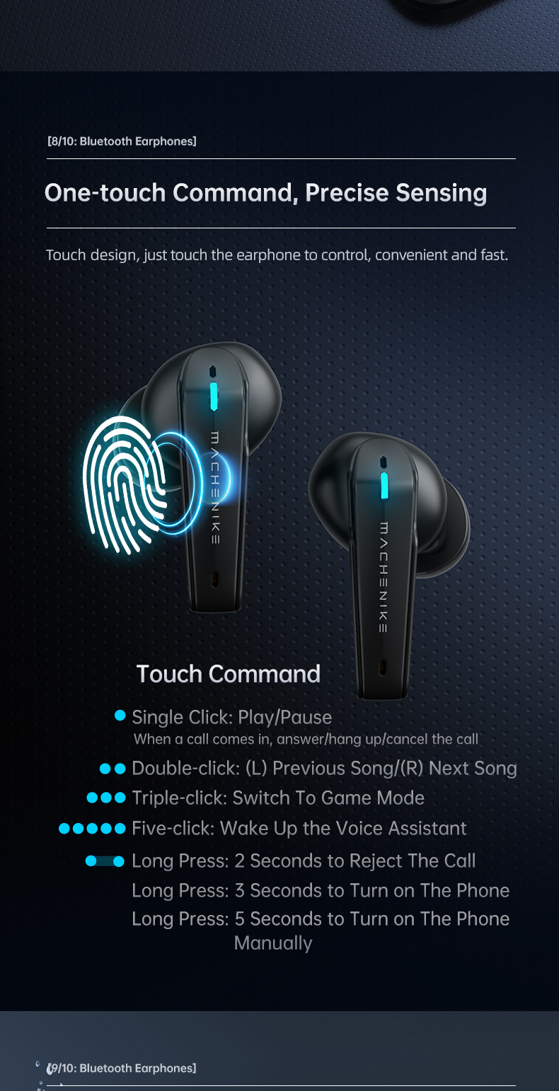 Machenike TH60 Bluetooth 5.4 Wireless Earphones TWS In-Ear Earbuds 4 ...