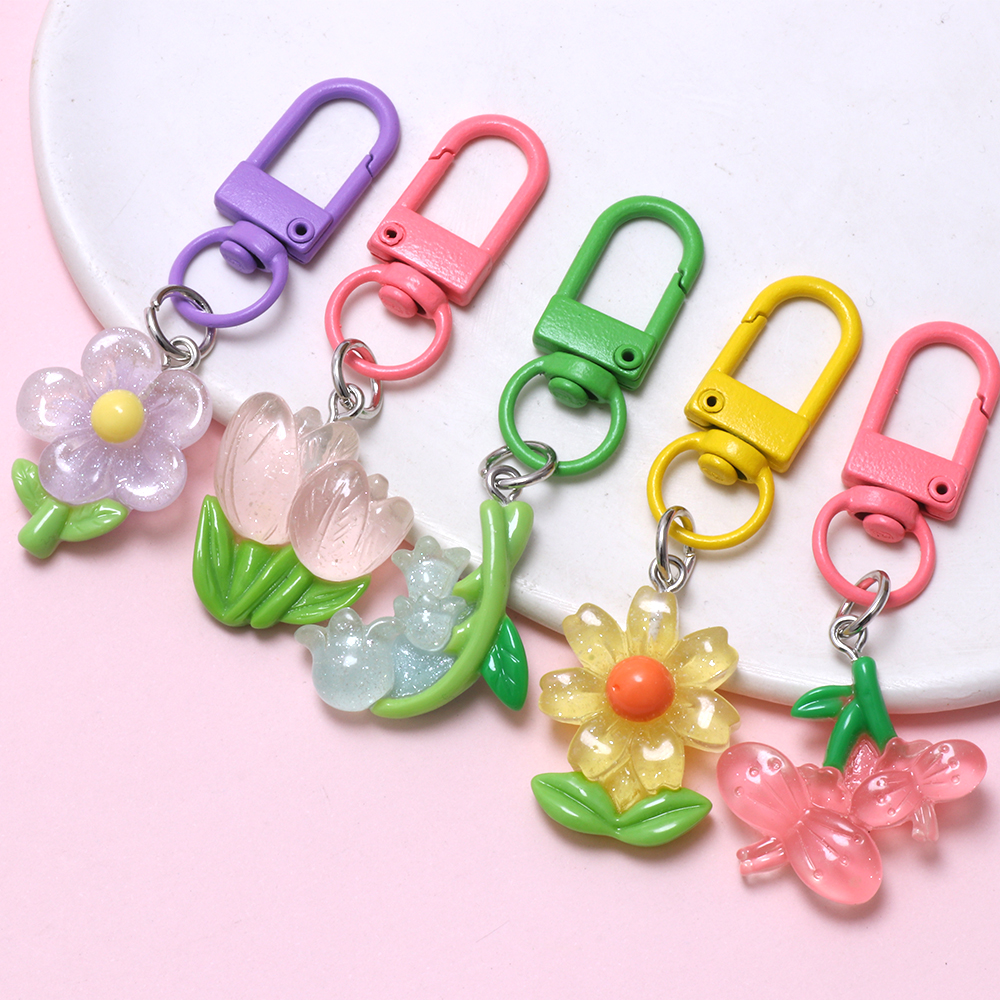 1pcs transparent flower Resin Keychains Trinkets Phone Pendant bag Key ...
