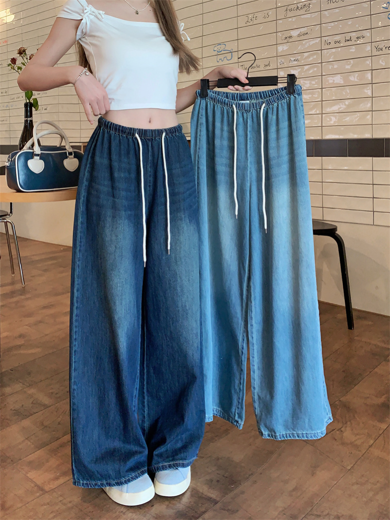 DAMENER Retro Wide Leg Denim Pants For Women Jeans High Waist Garter ...