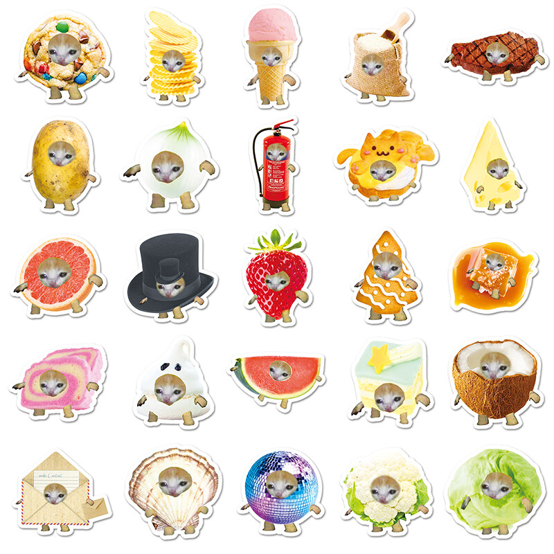 50pcs Funny Cute Food Cat MEME Animals Stickers Kawaii Decal Phone ...