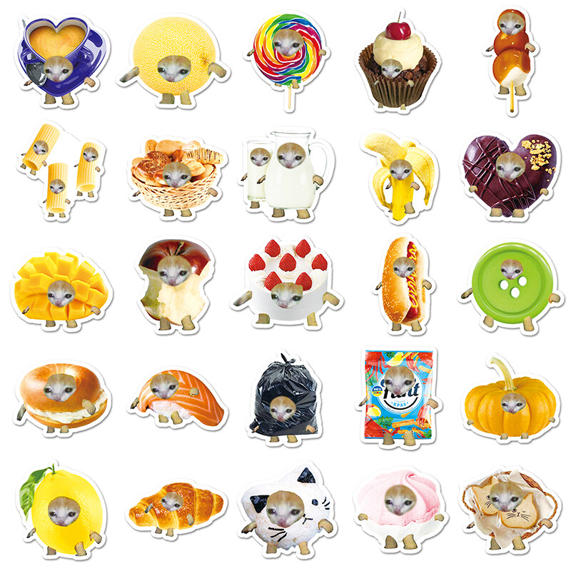 50pcs Funny Cute Food Cat MEME Animals Stickers Kawaii Decal Phone ...