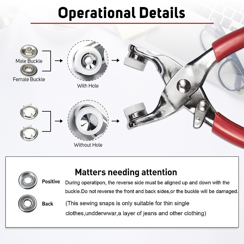 50 Set Snap Button Pliers Tools Set Automatic Eyelet Puncher Fastener ...