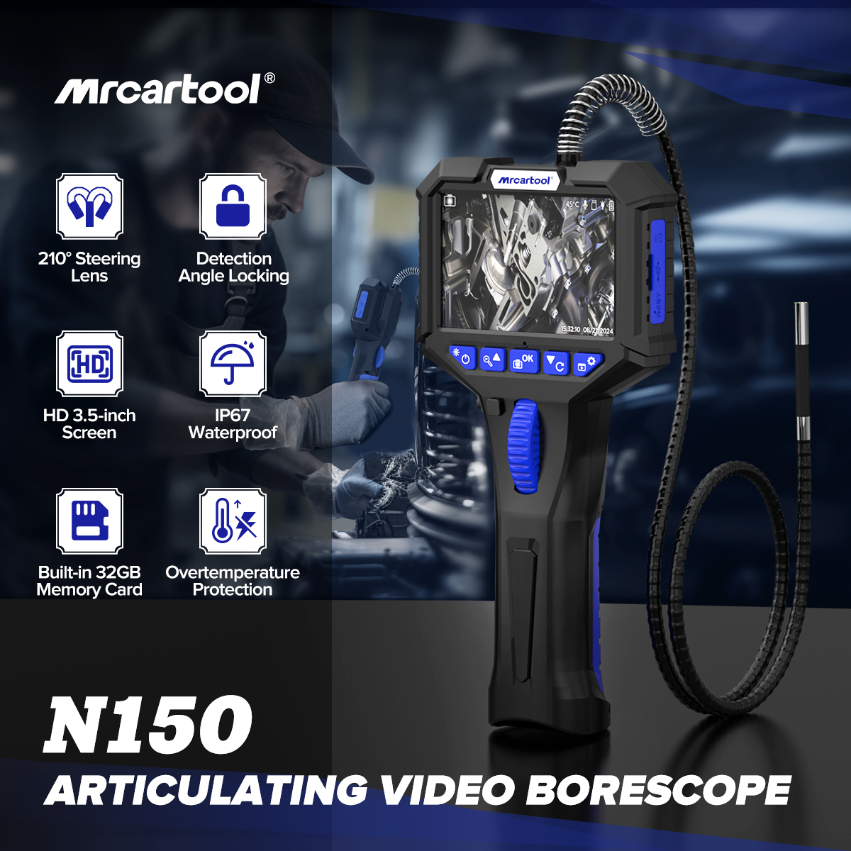 MRCARTOOL N150 Steering Inspection Borescope Camera with 3.5-inch ...