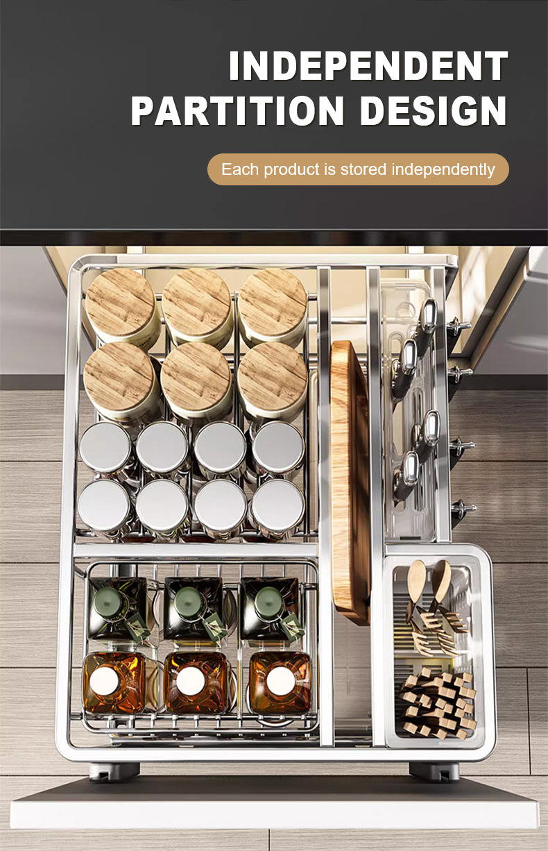 ICIC Pull Out Kitchen Cabinet Stainless Condiments Racks Organizer ...