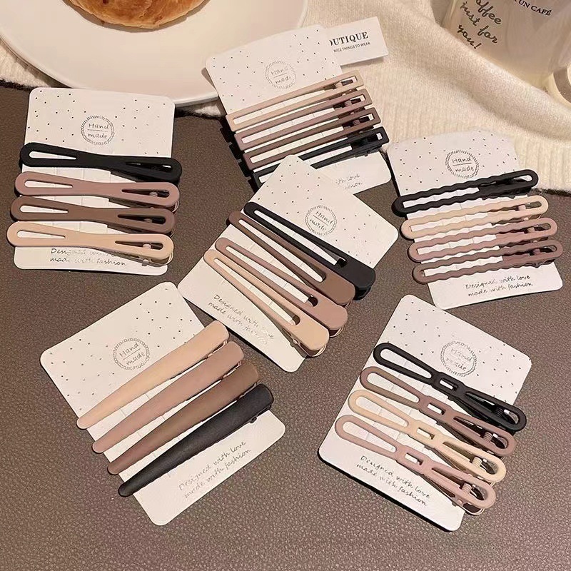 4pcs Korean Fashion Square Brown Hair Clips - Simple Seamless Forehead ...