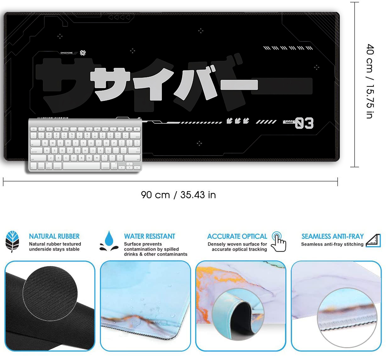 Cyber Black Mousepad Extended Mousepad Large Gaming Mousepad Stitched ...