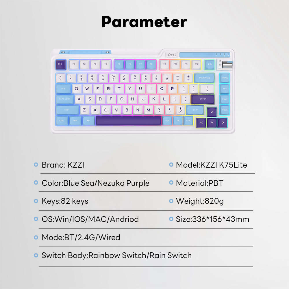 KZZI K75 Lite Nezuko Purple 75% Gasket Mount RGB Gaming Keyboard Wireless Mechanical Keyboard ...