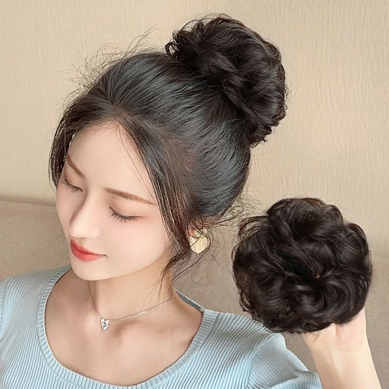 Synthetic Curly Bun Hairpiece - Fluffy Messy Bun with Rubber Band ...