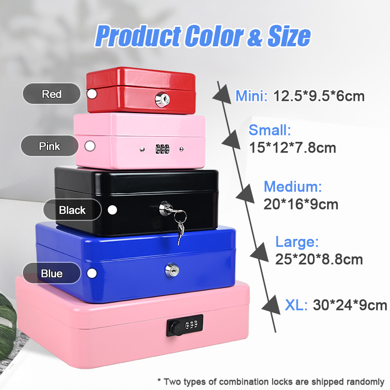 【Ship in 12h】5 Size Cash Box with key Portable Password Vault Money ...