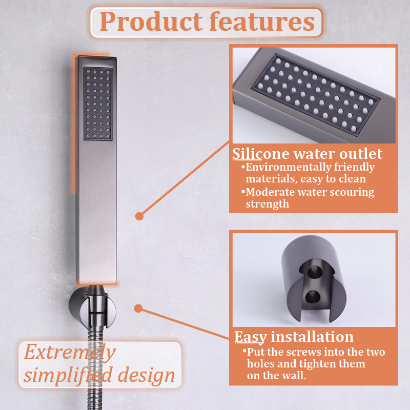 Square Hand Shower Set Wall Mounted Easy Install Brushed Gold G1/2 ...