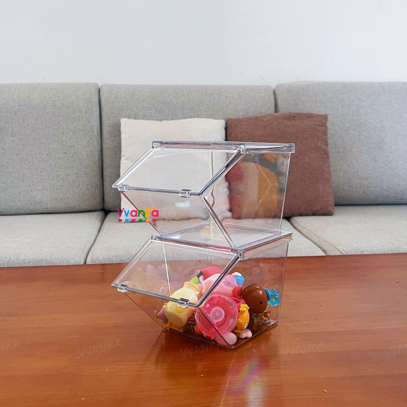 Fliptop Lid Desktop Bin Clear Tea Bag Storage Container Stackable ...