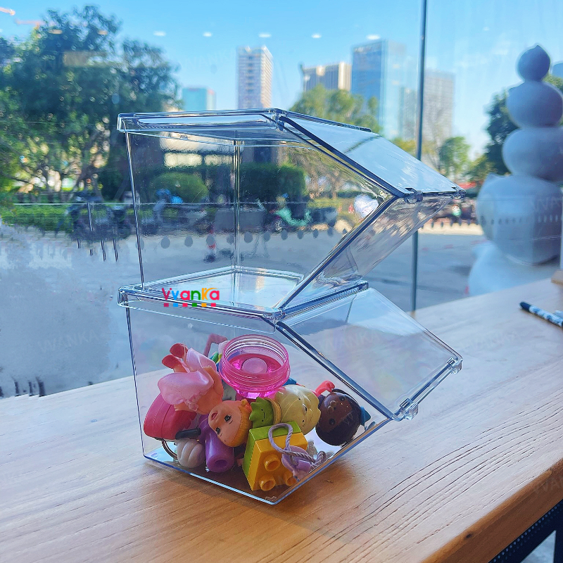 Fliptop Lid Desktop Bin Clear Tea Bag Storage Container Stackable ...