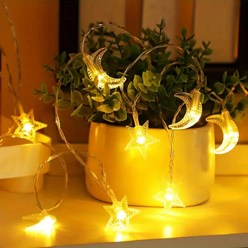 Multicolor Moon Star Shaped Led Lights Eid Mubarak Window Lights ...