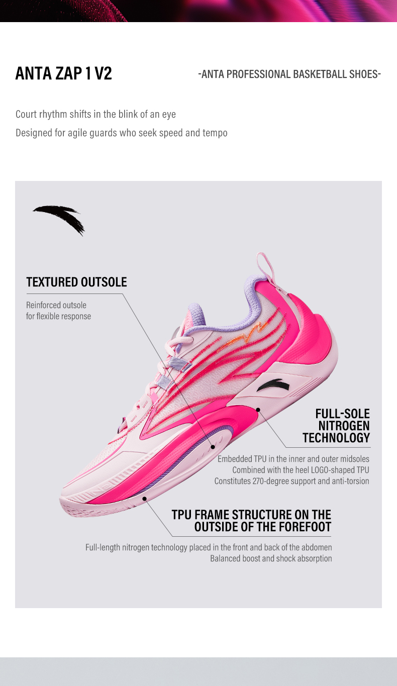 ANTA Men ZAP 1 V2 Basketball Shoes Wear-resistant Shock Absorption ...