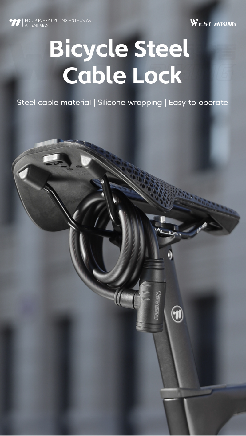 WEST BIKING Bike Steel Cable Password Lock Padlock Multifunctional Anti ...