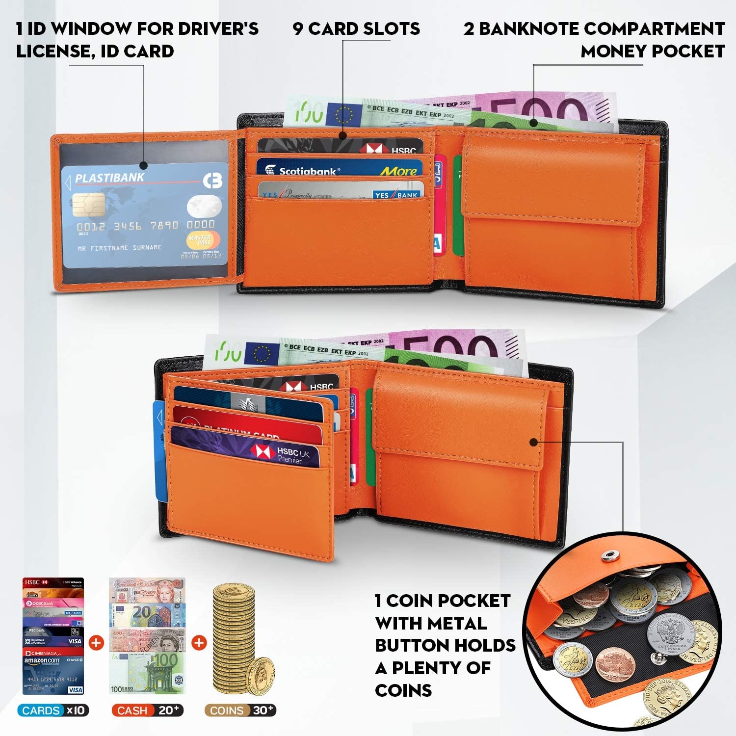 100% genuine leather RFID barrier ultra-thin three fold men's ...