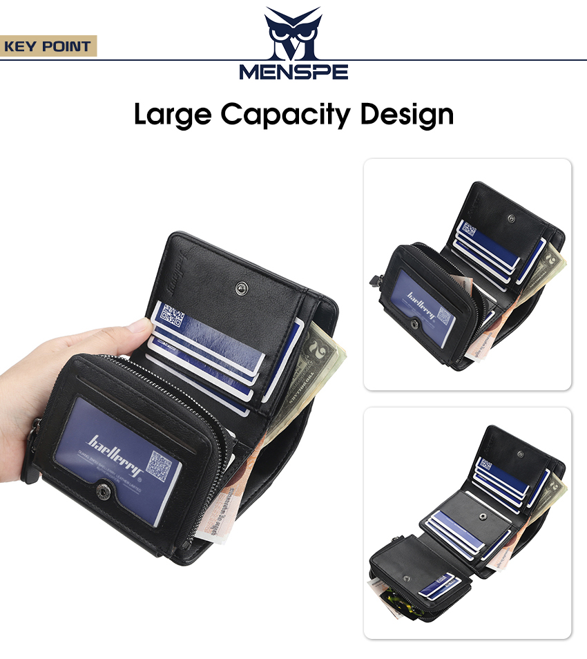 MENSPE Fashion Three Fold Wallet Men's Short Wallet Soft PU Trifold ...