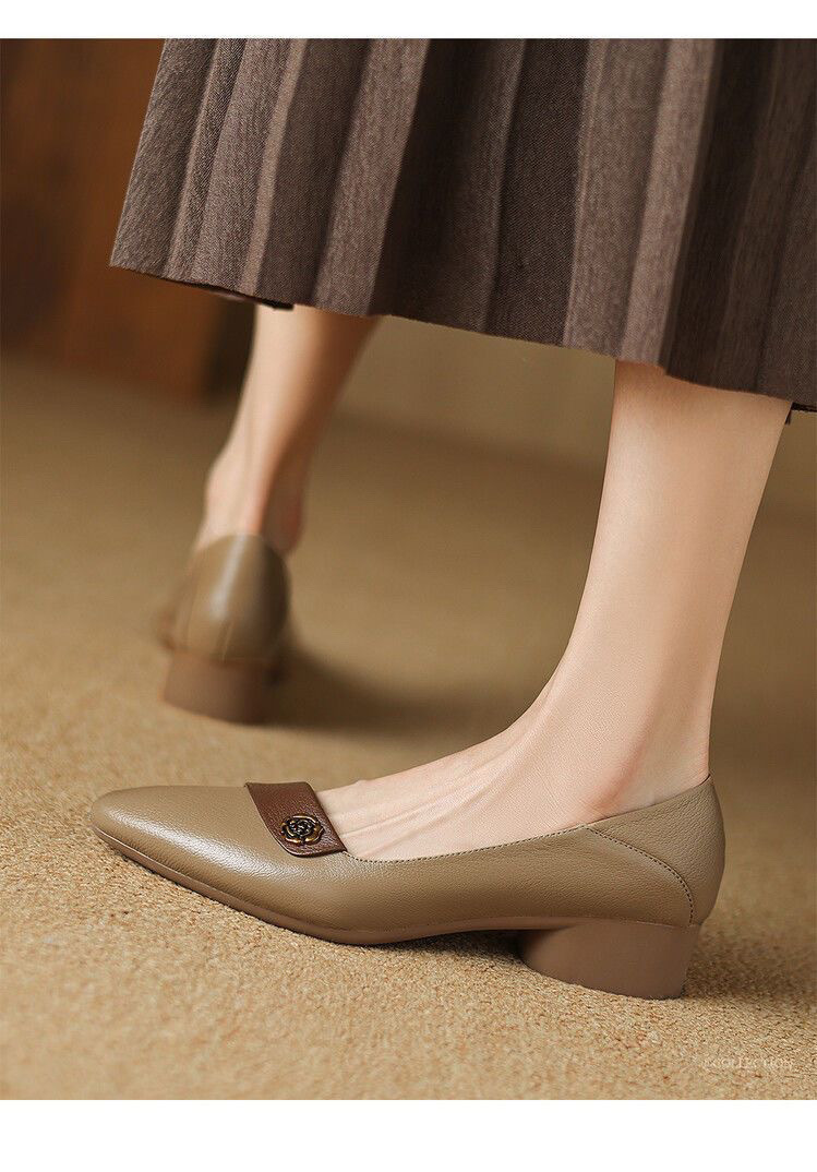 LuxLane Closed Toe Church Shoes for Women Black Leather School Office ...