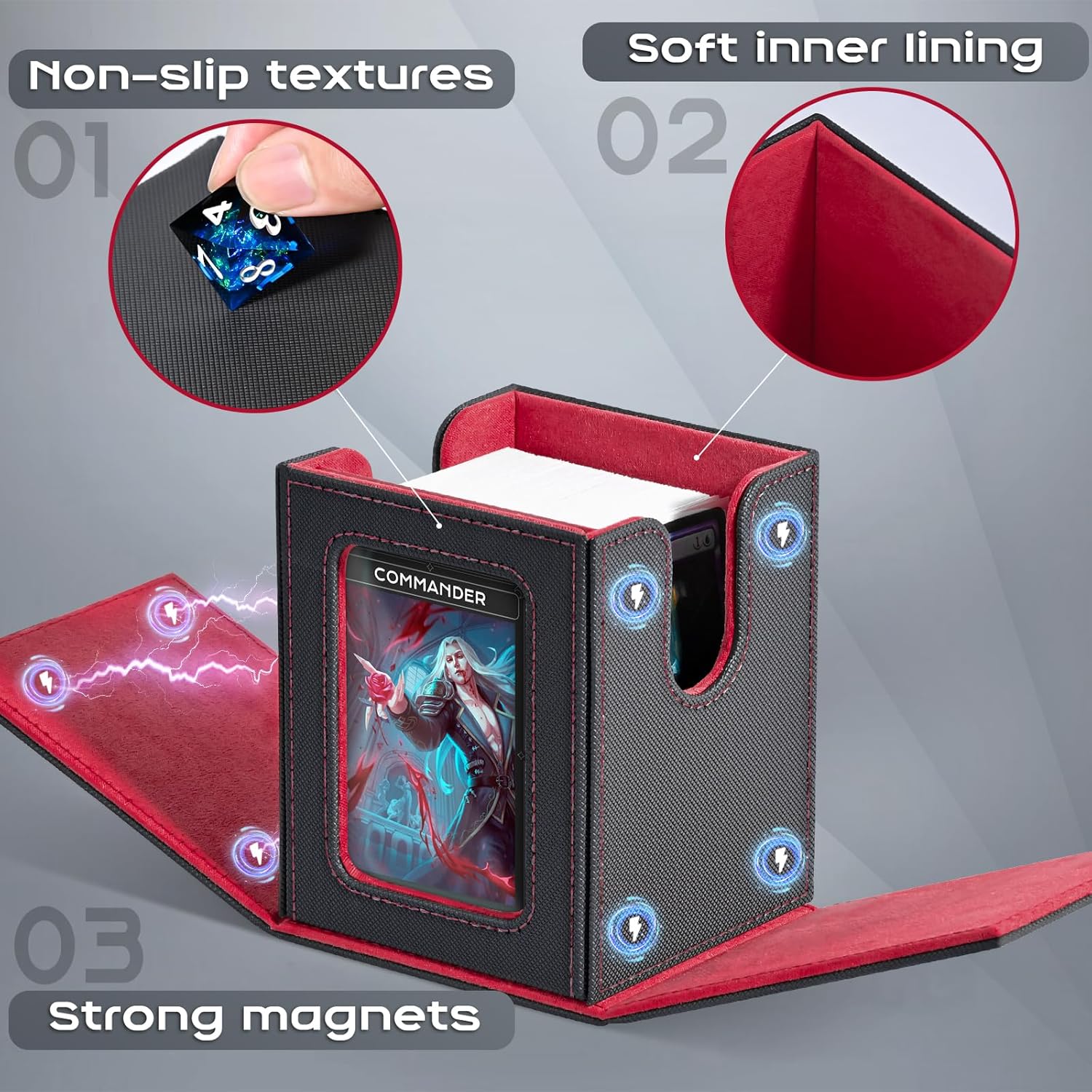 Deck Box with Commander Window storage box Holds 100 Double-Sleeved ...