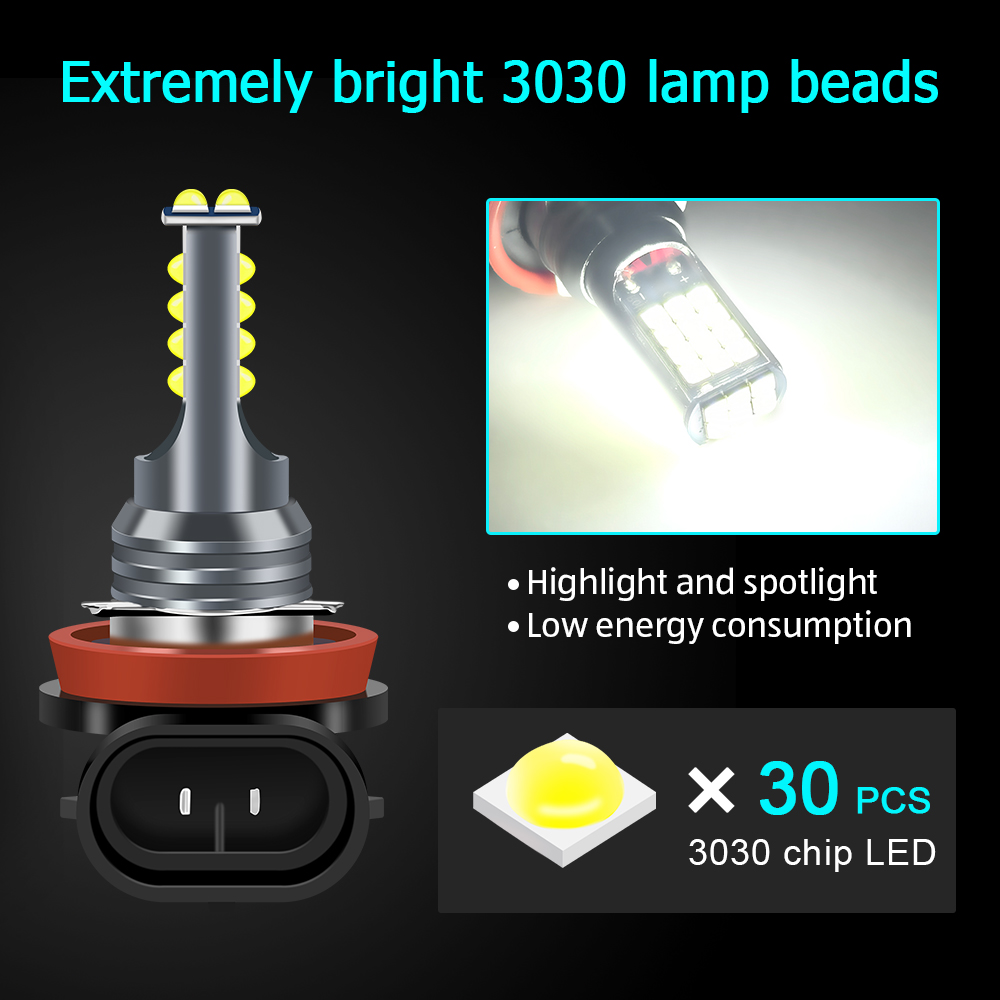 2Pcs Car Accessories Car Led Fog Lamp 30 Led 3030 Chips White H7 H8 H11 H16(JP) Led Bulb 32W ...