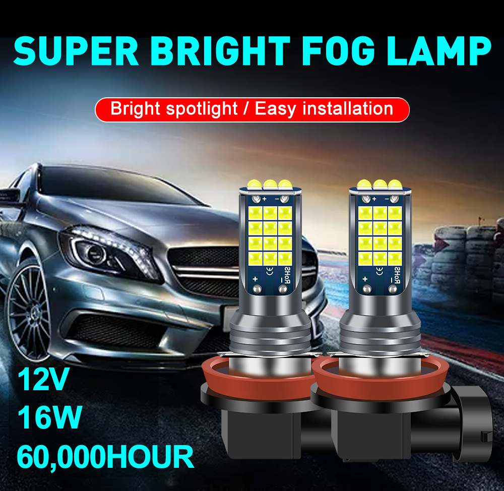 2Pcs Car Accessories Car Led Fog Lamp 30 Led 3030 Chips White H7 H8 H11 ...