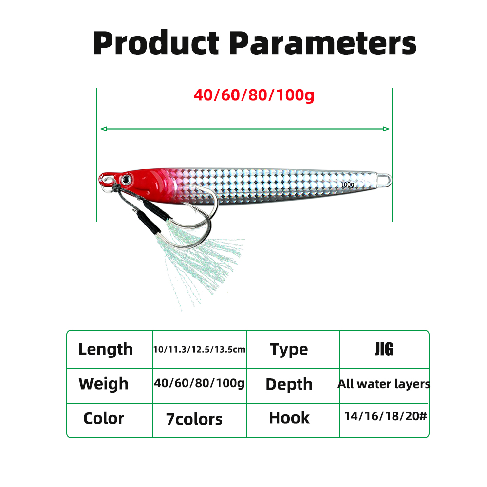 Fishing Jig Lure 40g/60g/80g/100g Deep Sea Fishing Lures Slow Jigging ...