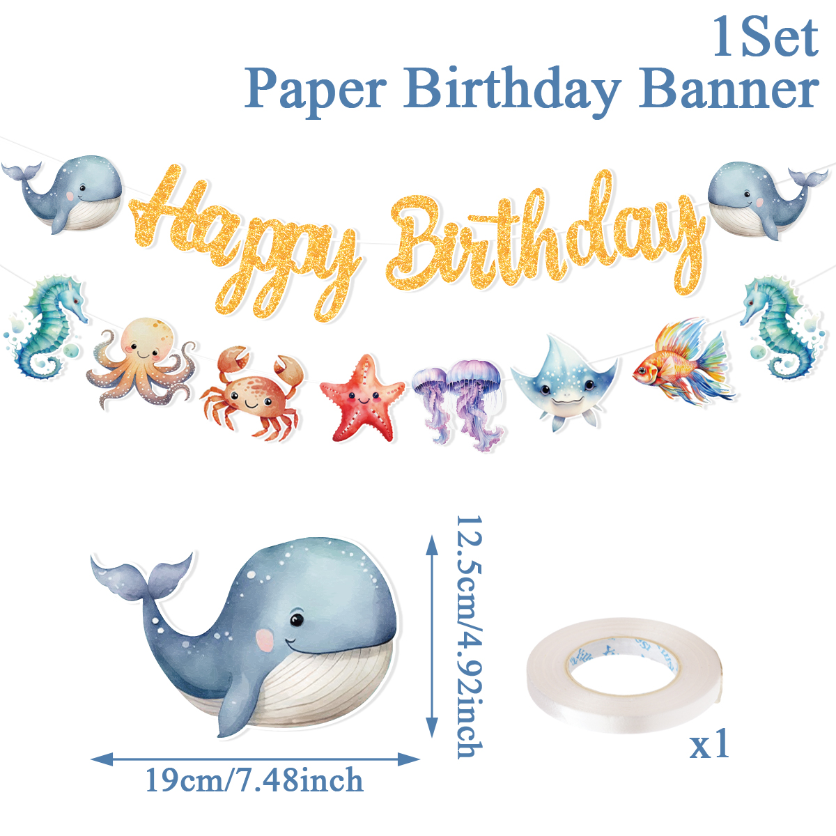 Ocean Theme Birthday Party Banner Party Supplies Cartoon Sea Animals ...