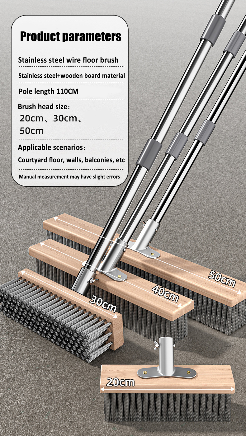 20/30/50CM Stainless Steel Wire Brush With Wood Handle Floor Scrub ...