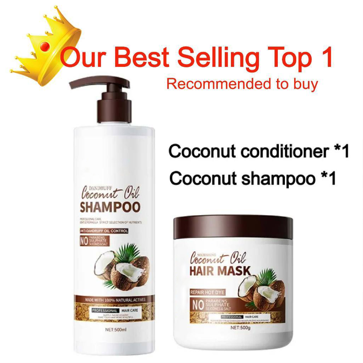 【BUY 1 TAKE 1】500ML Coconut shampoo Coconut oil Shampoo and conditioner Anti-Dandruff Repair ...