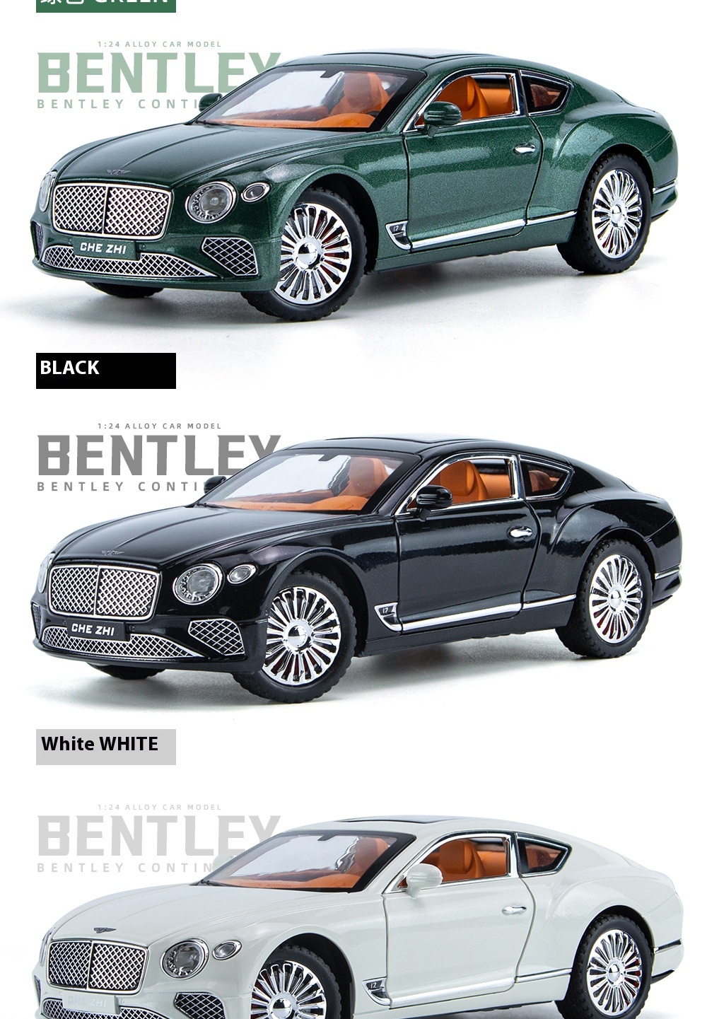 CHE ZHI Die-cast 1/24 BENTLEY Continental GT Car Models Alloy Diecast ...