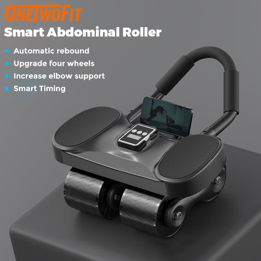 OneTwoFit Abdominal Wheel Ab Roller 4 Wheels Sit Up Automatic Rebound ...