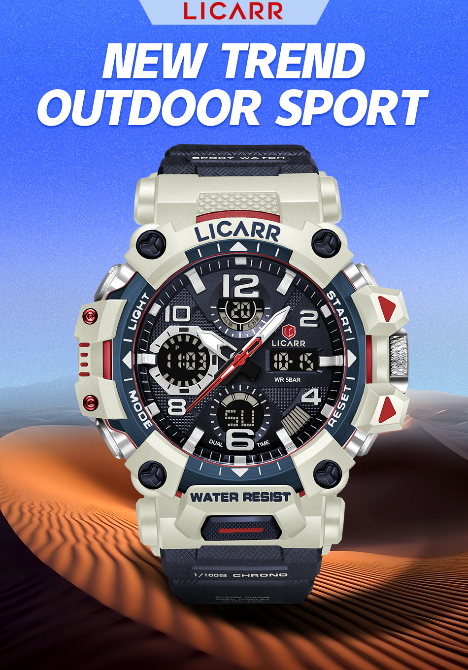 LICARR Fashion Brand Men's Watch Double Display Original Waterproof ...