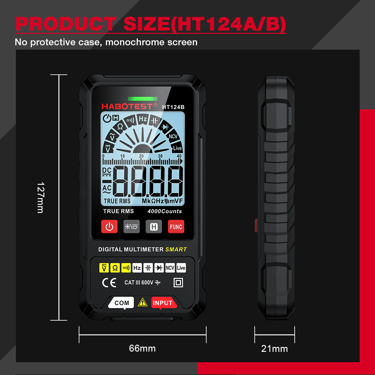 HABOTEST HT124 Multimeter 600V AC/DC Digital Multimeter True RMS Auto ...