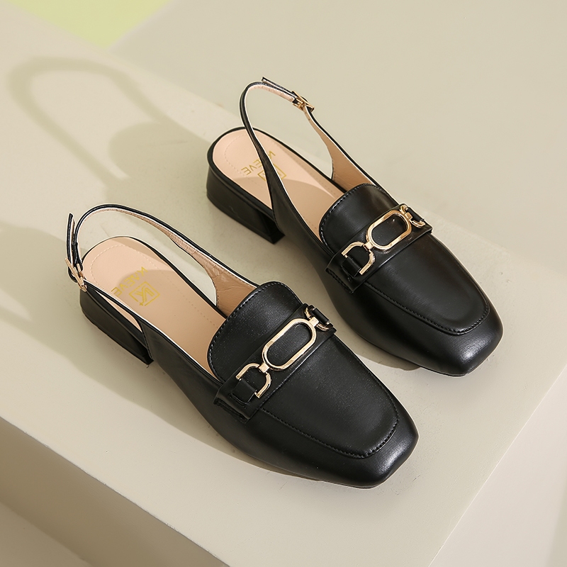 1 INCH elegant block leather heels for women Square Toe Old Money Style ...