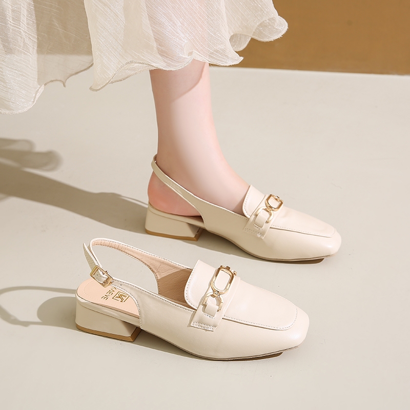 1 INCH elegant block leather heels for women Square Toe Old Money Style ...