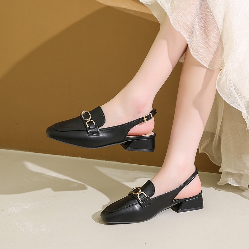 1 INCH elegant block leather heels for women Square Toe Old Money Style ...