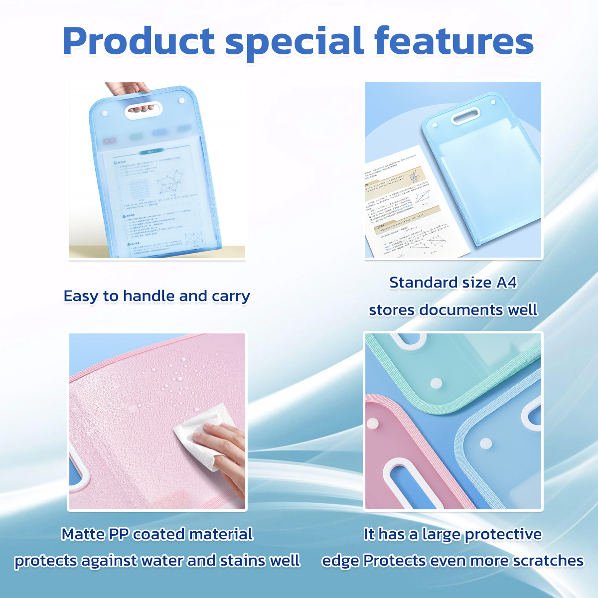 13-Layer Blue Pink A4 Handle Folder Long File Organizer Expanding File ...