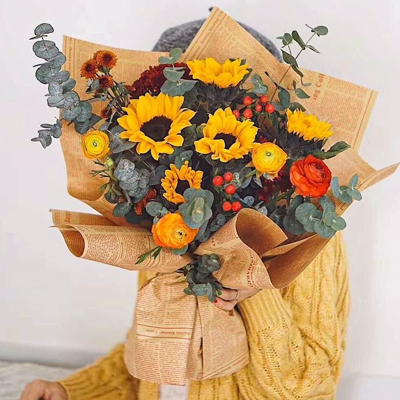10pcs English Newspaper Flower Bouquet Wrapping Paper Kraft Paper Gift ...
