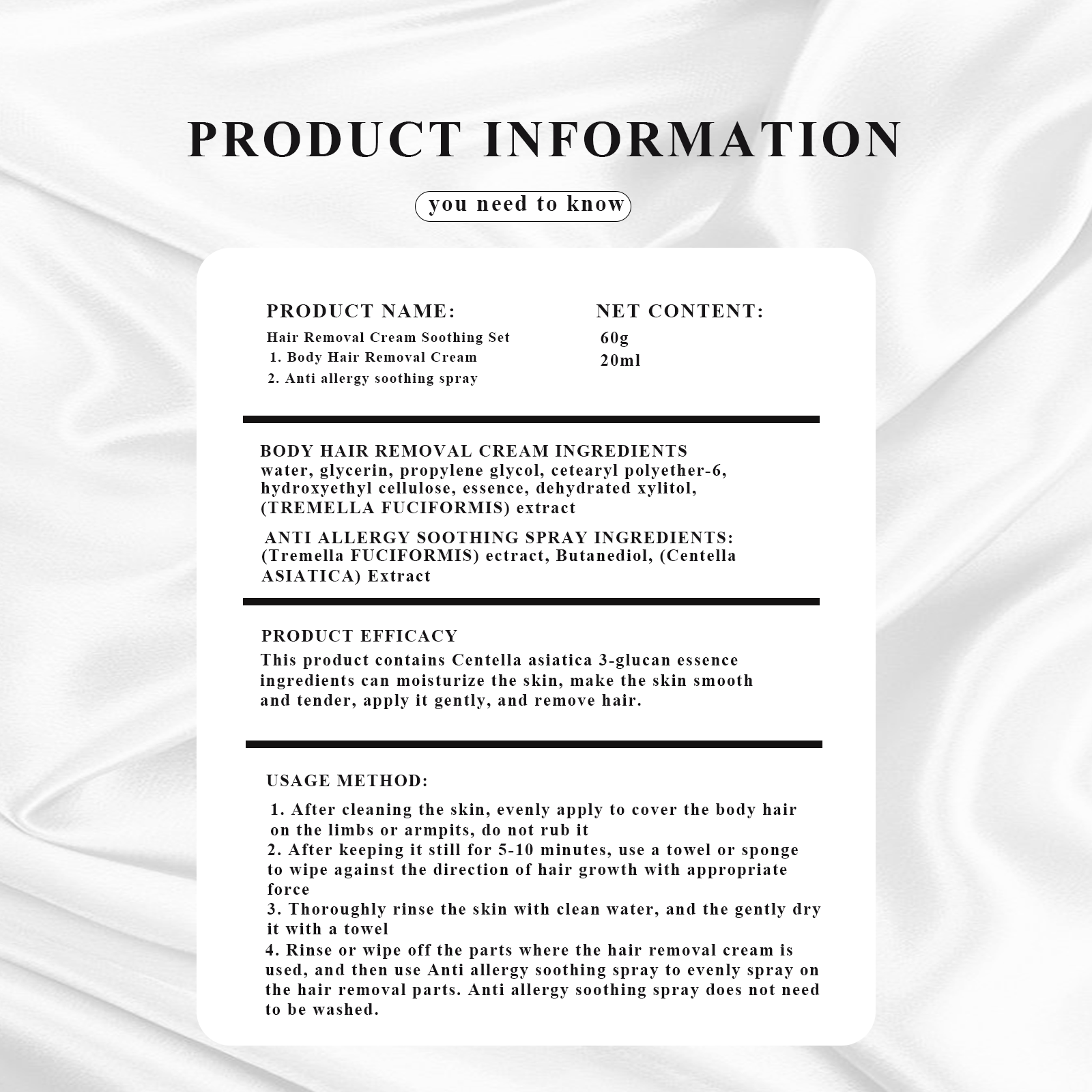 SUKEE Hair Removal Cream Painless Set With Soothing Spray Safe Gentle ...