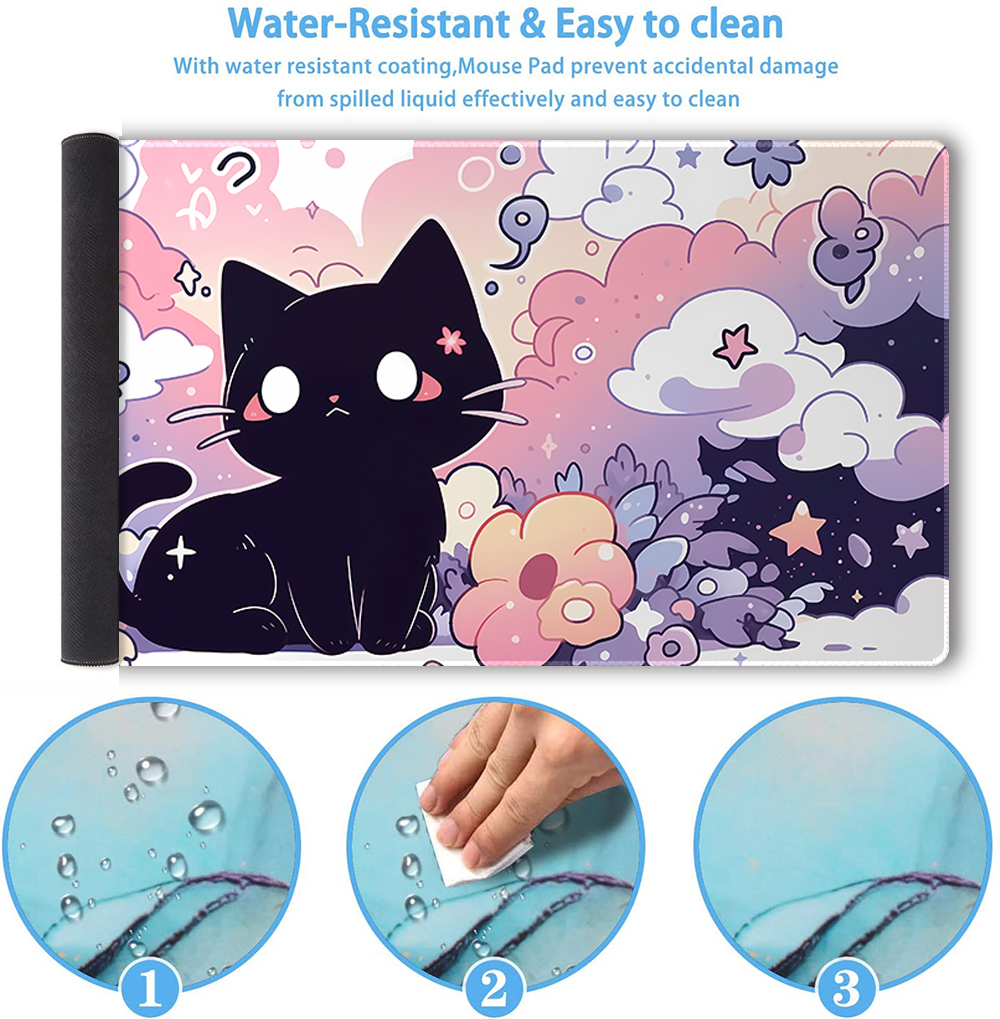 Cute Black Cat Desk Mat, Cartoon Cat Non Slip Mouse Pad Extended ...