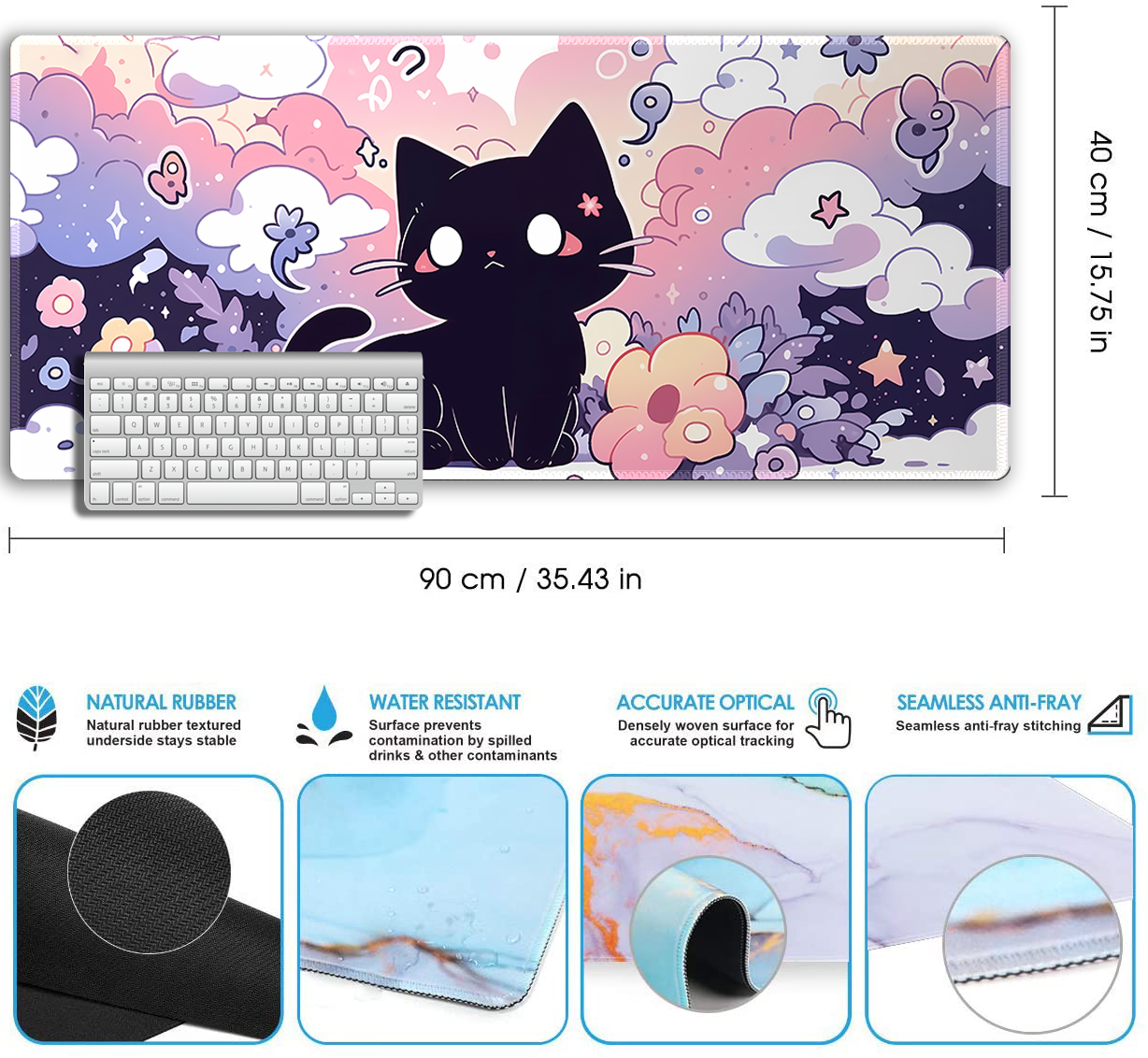Cute Black Cat Desk Mat, Cartoon Cat Non Slip Mouse Pad Extended ...