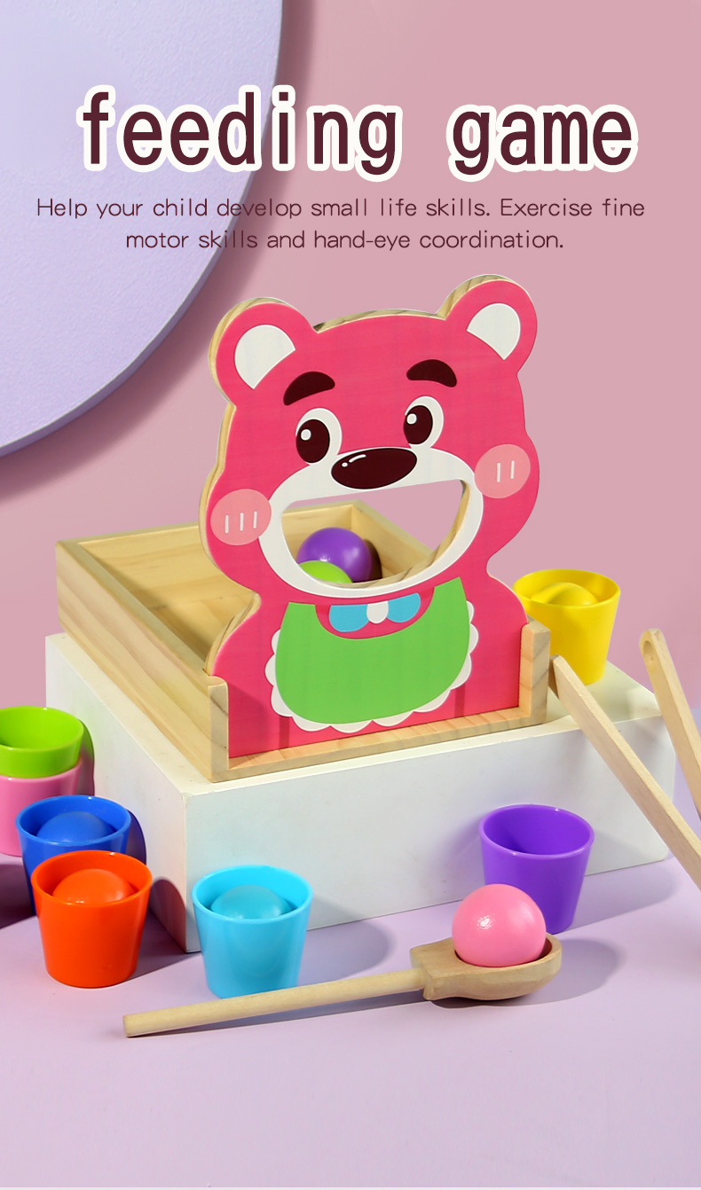 Ball in Cup Montessori Toys Wooden Rainbow Color Sorting Toy Fine Motor ...