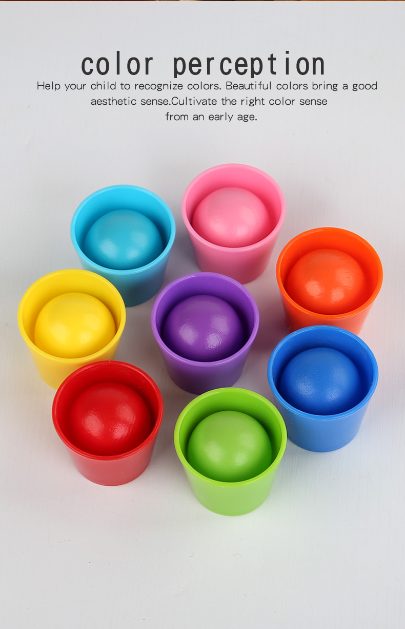 Ball in Cup Montessori Toys Wooden Rainbow Color Sorting Toy Fine Motor ...