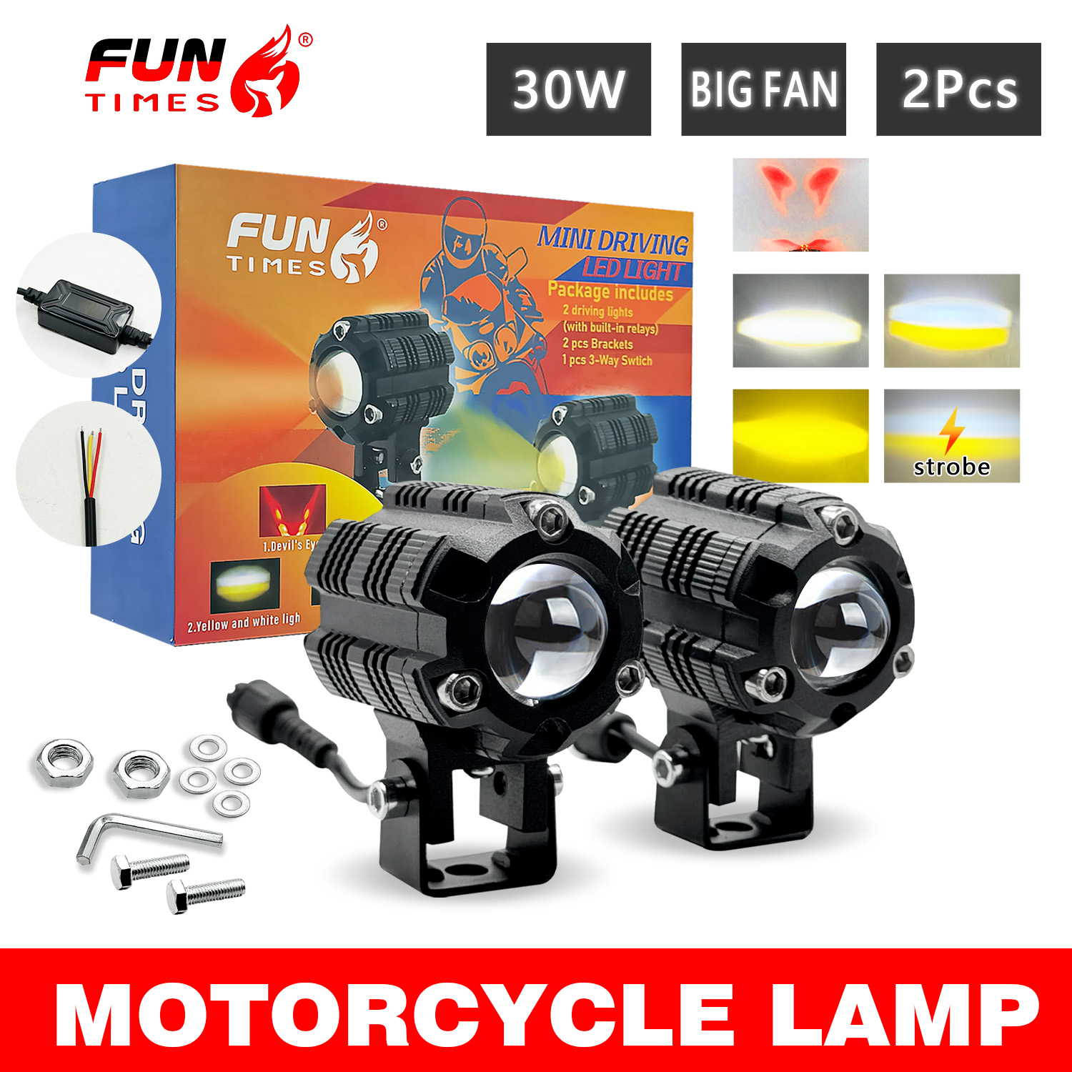 Newly Upgraded 5 Modes Mini Driving Light V6 High and Low Beam White ...